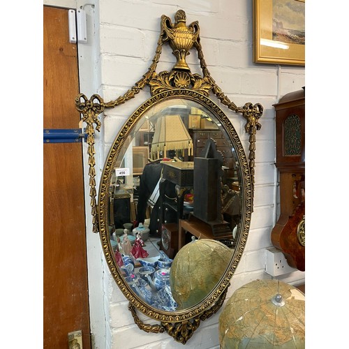 An Oval bevelled edged mirror in decorative gilt surround (examine)