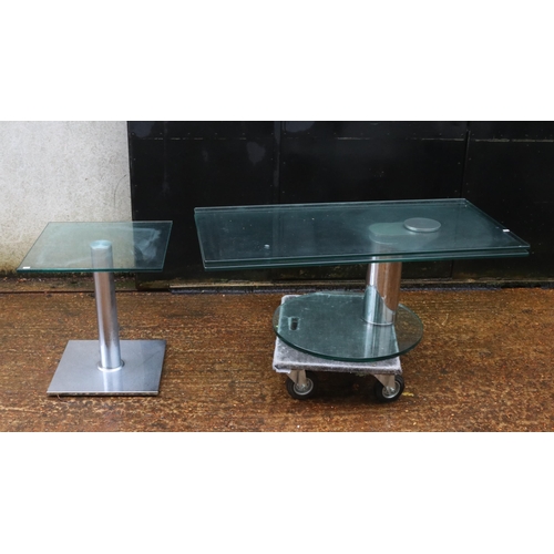 Double top twisting glass coffee table together with a small square ...