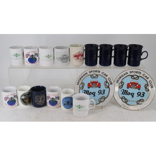 A collection of Morgan Sports Car Club commemorative plates and mugs ...