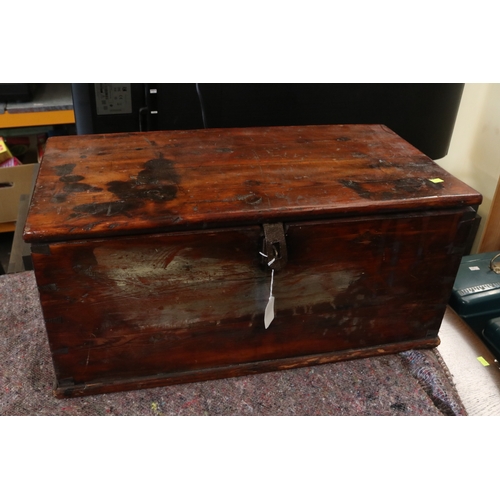 A stained pine storage box with candle tray measuring approx. 64w x 33d ...