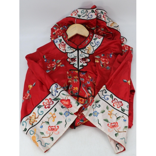 Vintage red Kimono jacket together with vintage nursery gowns