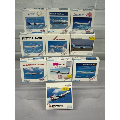 Ten boxed Herpa 1:500 scale diecast aircraft/aeroplanes to include ...