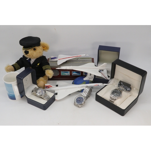 Selection of Concorde memorabilia to include wrist watches, plastic and ...