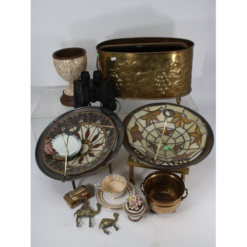 Quantity of sundries to include light shades, brass, pictures ...