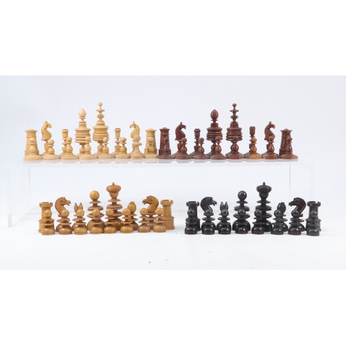 Treen wooden John Calvert? chess set in wooden box King measures approx ...