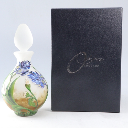 Okra glass perfume bottle, ‘Irises’ enamel cameo design, ltd edition 11 ...