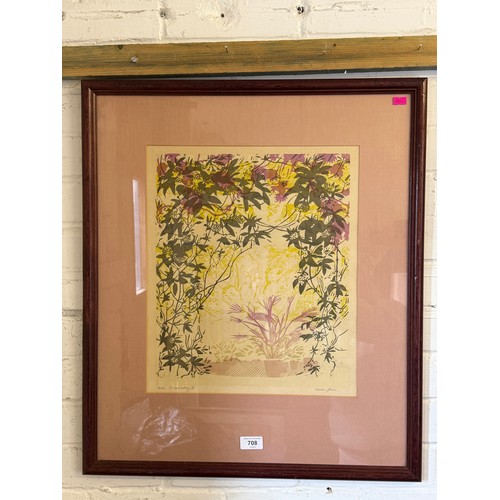 Olwen Jones, (b1945) Lino cut print, Conservatory II, signed and ...