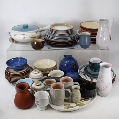 Two boxes of assorted Denby tableware in various patterns
