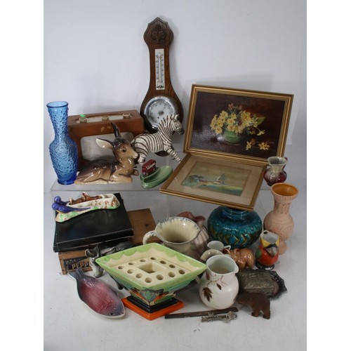 Assorted sundries to include West German pot, pictures, vases, radio ...