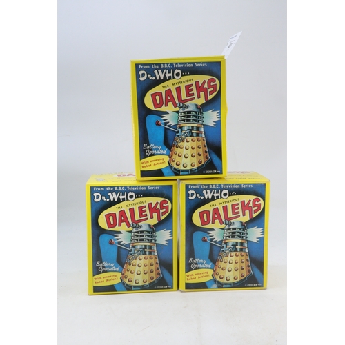 Three boxed Marx toys special edition Daleks Red, Silver and Black