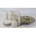 Poole Pottery Studio Bowl together with a pair of poole candle sticks ...