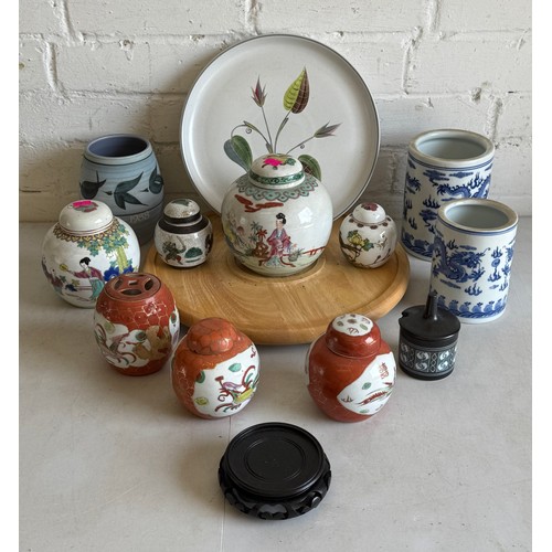 Two modern Chinese planters, and a selection of Oriental ginger jars etc