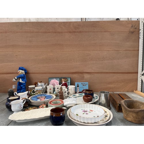 Carton of assorted sundries to include ceramics, wood etc