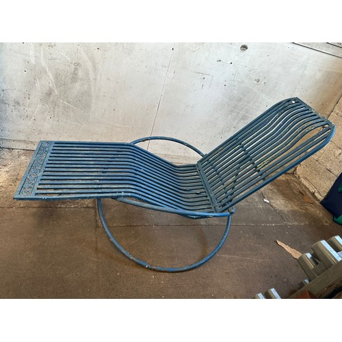Pair of blue painted metal garden loungers / rockers