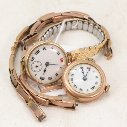 2 9ct gold watches together with 9ct gold expanding bracelet and odd ...