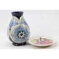 Small Moorcroft vase together with a pin dish