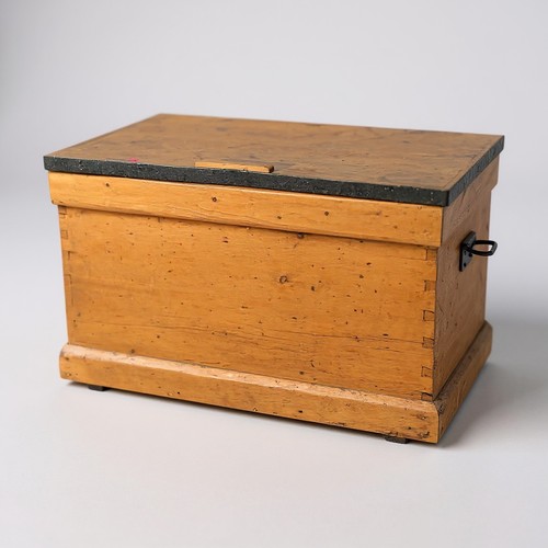 Large pine storage trunk, metal banded top
