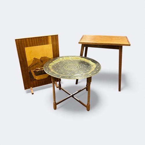 A mahogany foldover card table together with a brass topped tiffin ...
