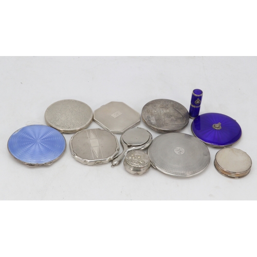 A selection of assorted compacts to include Silver, enamelled, crested ...