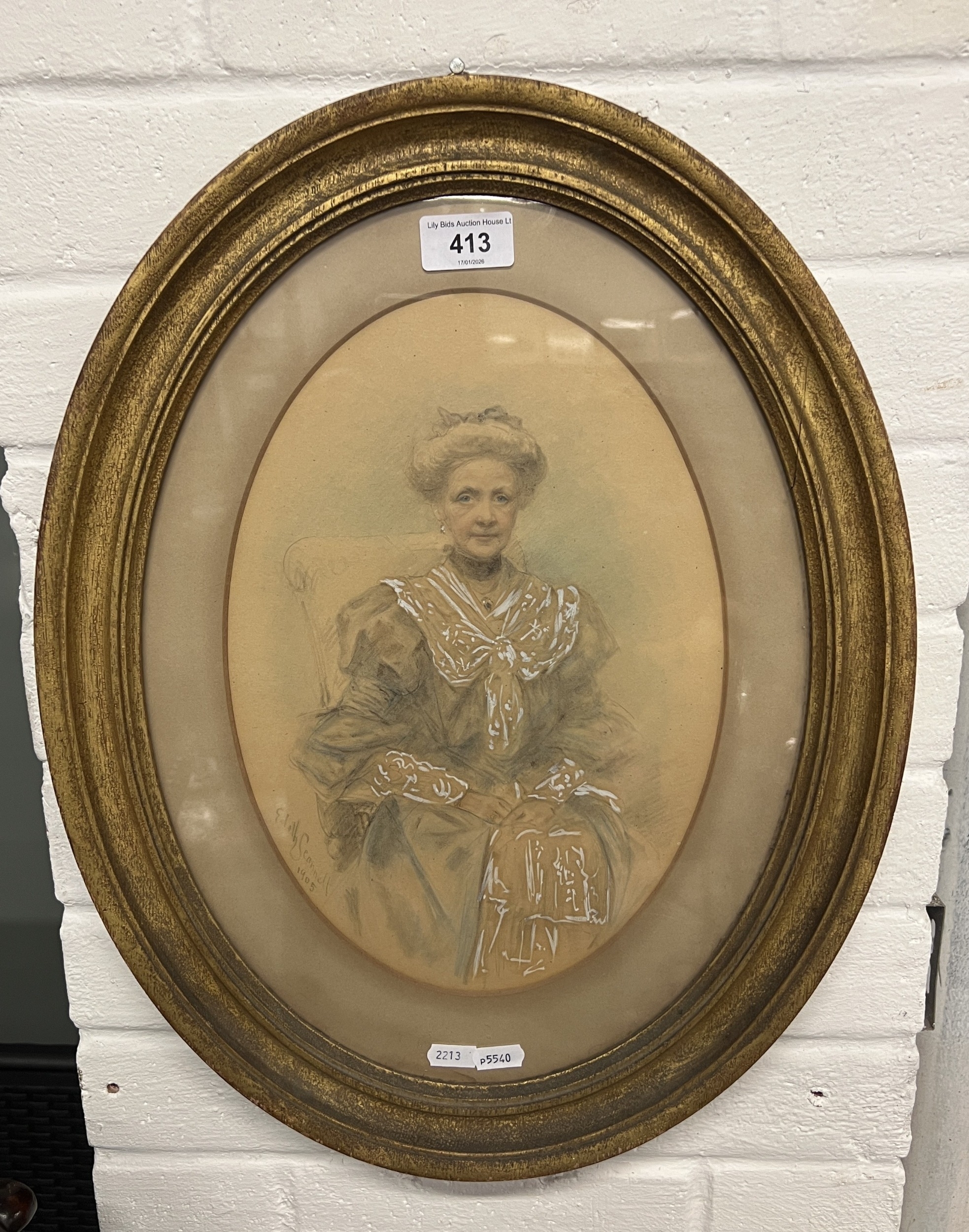 Oval Portrait of a Lady Signed Edith Scannell Approx. IS 23cm x 32cm