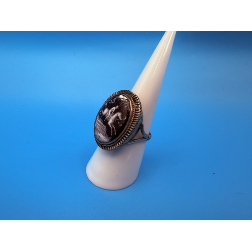 Silver Black Basalt Set Ring Size M½