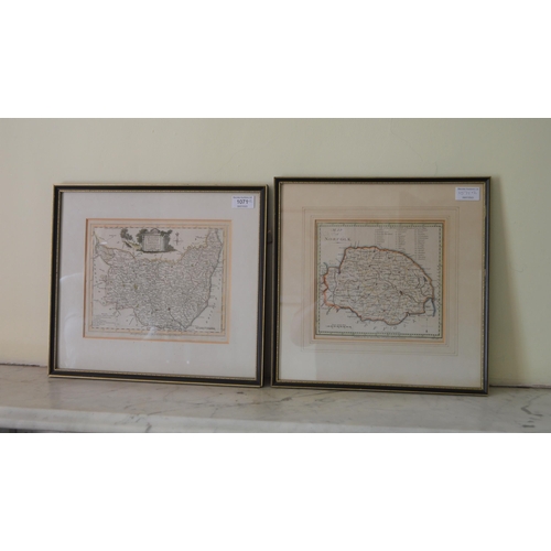 Two antique framed and glazed printed maps of Norfolk and Suffolk, the ...
