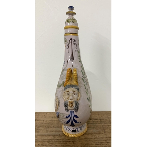An early 19th Century Italian Majolica pilgrim flask with screw lid ...