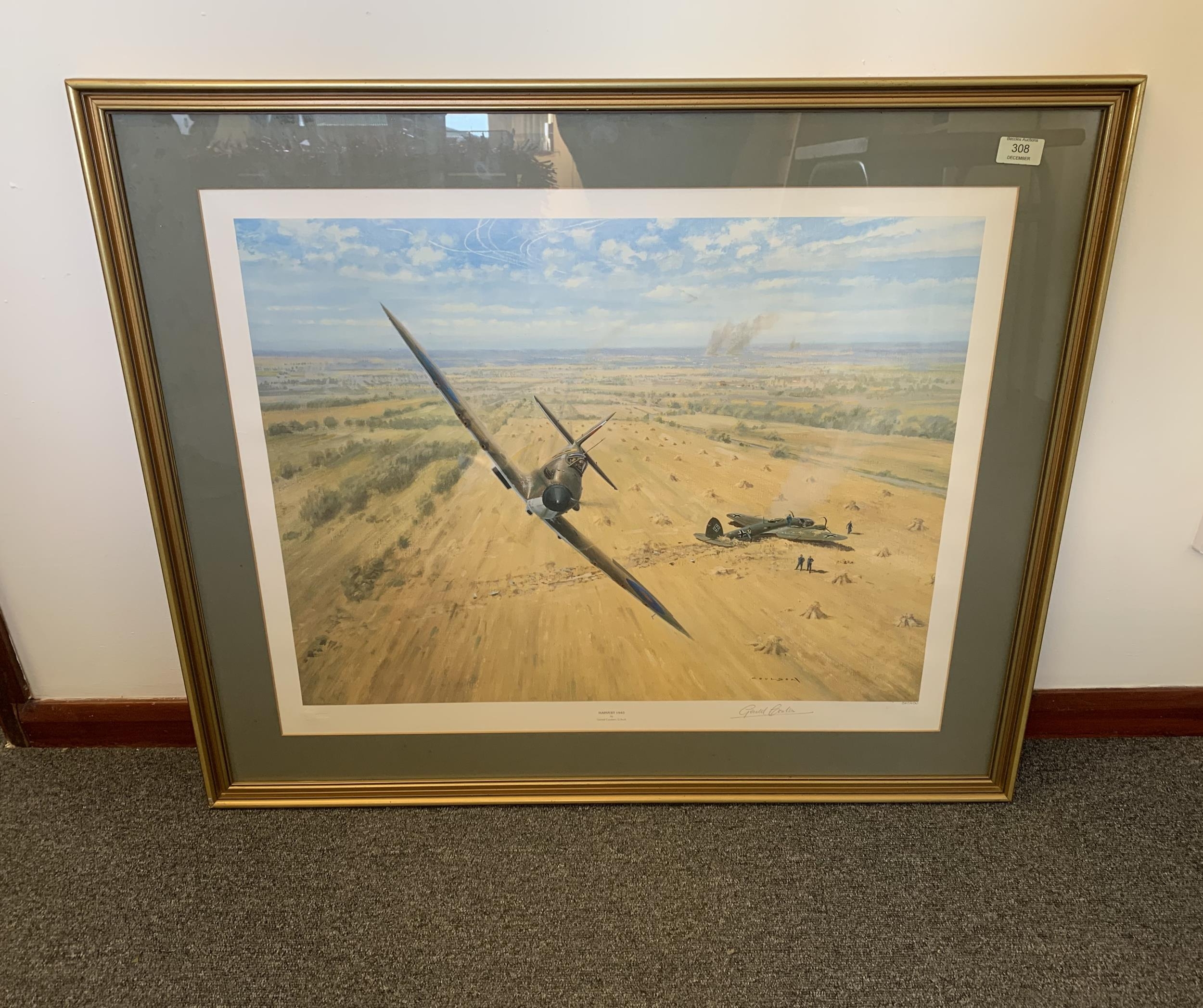 A large aviation print, Harvest 1940 by Gerald Coulson, also signed by ...