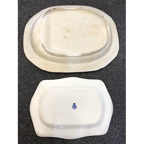 A 19th Century willow pattern large meat plate, 21 1/2" long plus a ...