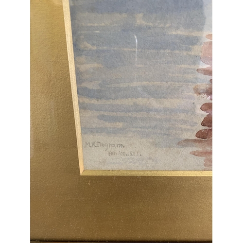 A framed and glazed watercolour entitled 'Venice 1881', bears signature ...