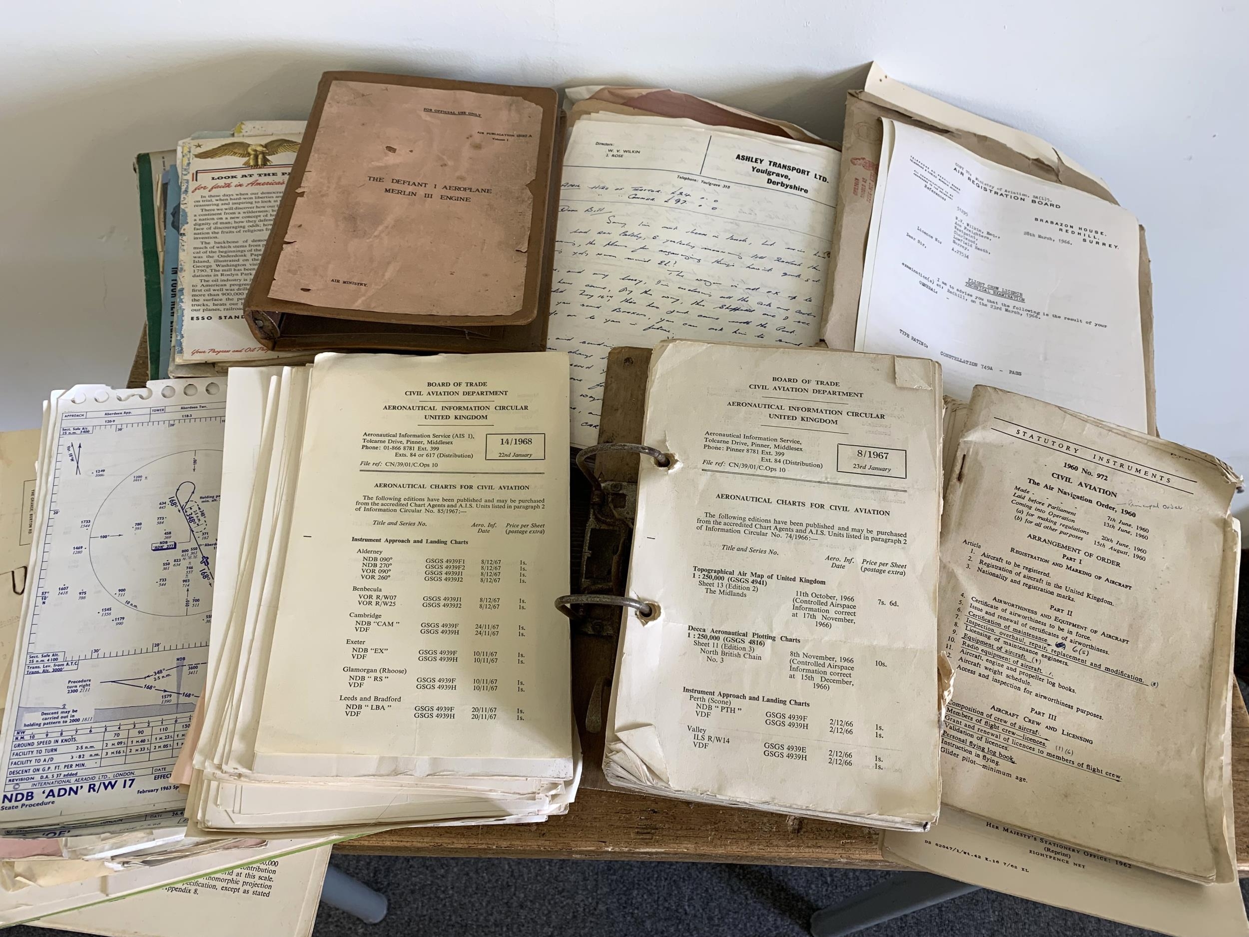 A mixed lot of 1960's-1970's aviation paperwork, maps etc