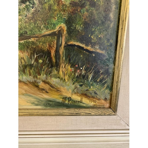 Alfred Russell 1970, a very large oil on board of a rural scene ' A ...