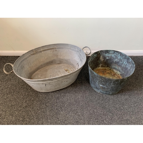 A small galvanised bath trough, 28" wide x 18" deep x 9" high plus a ...