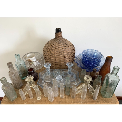 A box of mixed glassware including vintage advertising bottles ...