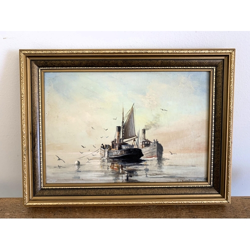 Joe Crowfoot (1946-2017), small oil on board of Lowestoft Steam ...