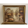 A framed oil on board of a street scene, signed lower right Barton ...