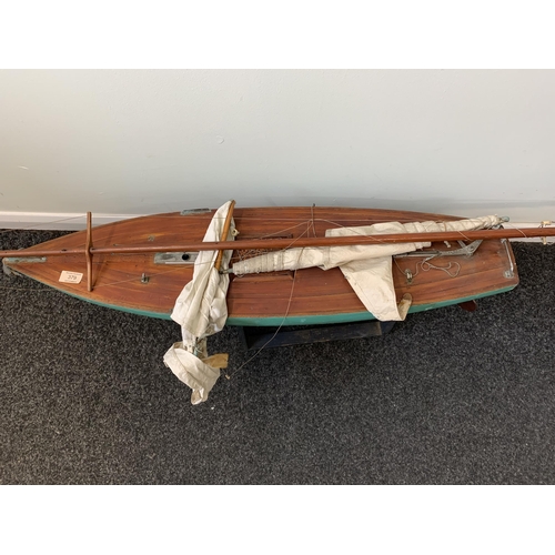 A scratch build wooden model yacht, 36" long and 58" high (in need of ...