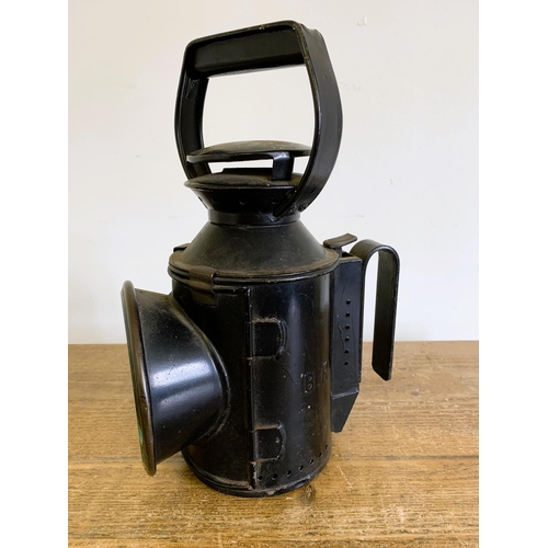 A vintage British Rail lamp with three colour lenses, complete with ...