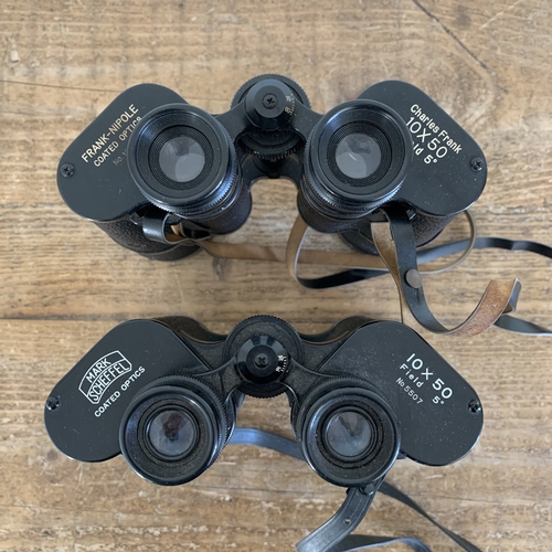 A pair of Mark Scheffel 10x50 binoculars, a pair of Charles Frank 10x50 ...