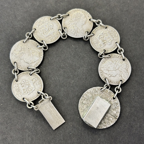 Super quality, a silver Georgian coin bracelet with seven coins ...