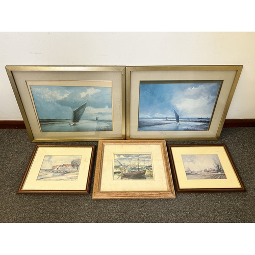 Five various sized framed and glazed prints all with boat themes ...