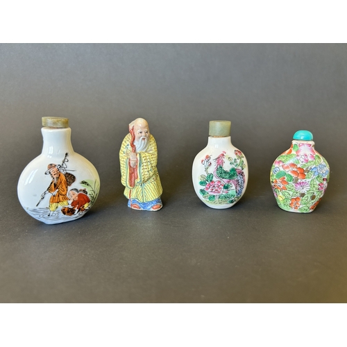Three antique Chinese hand painted snuff bottles, two with Oriental ...
