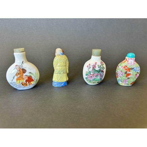Three antique Chinese hand painted snuff bottles, two with Oriental ...