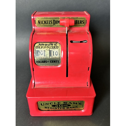 A mid century Japanese made tin plate 'Uncle Sams 3 Coin Register Bank ...
