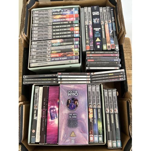 A box of Doctor Who BBC TV DVDs