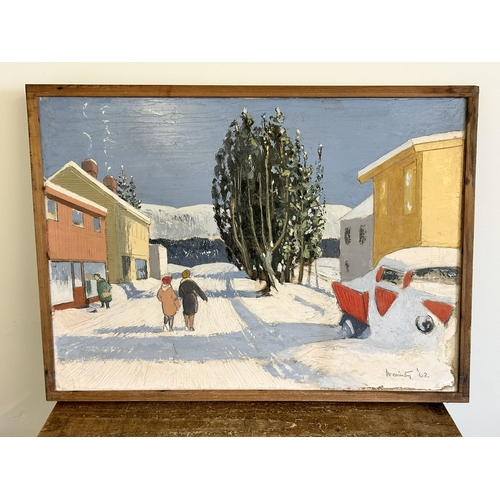 Charles T J Dainty, local artist, a framed oil on board of a snow scene ...
