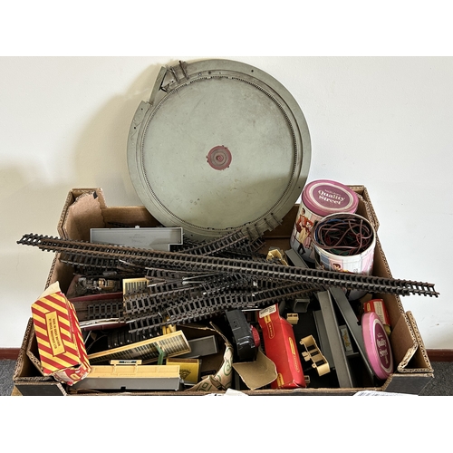 A box of mixed Hornby train accessories including some boxed, track ...