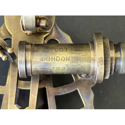 A wooden boxed J Scott of London nautical style sextant