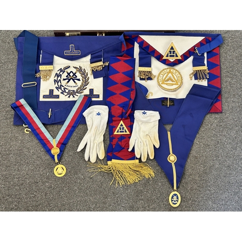 Vintage cased Masonic regalia and apron marked 'Assistant', made by A R ...