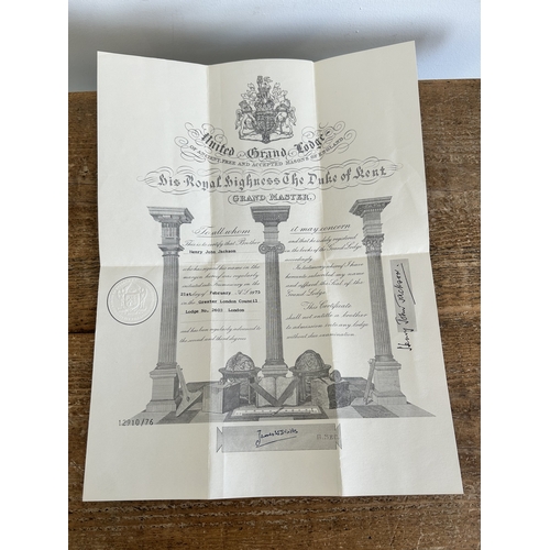 Vintage cased Masonic regalia and apron marked 'Assistant', made by A R ...